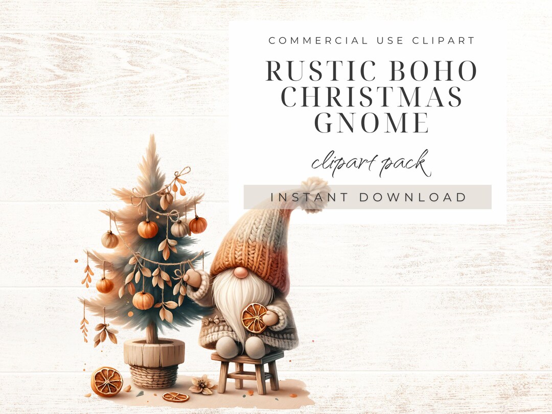 Rustic Boho Christmas Gnome Clipart Bundle, Dried Orange Garland ...