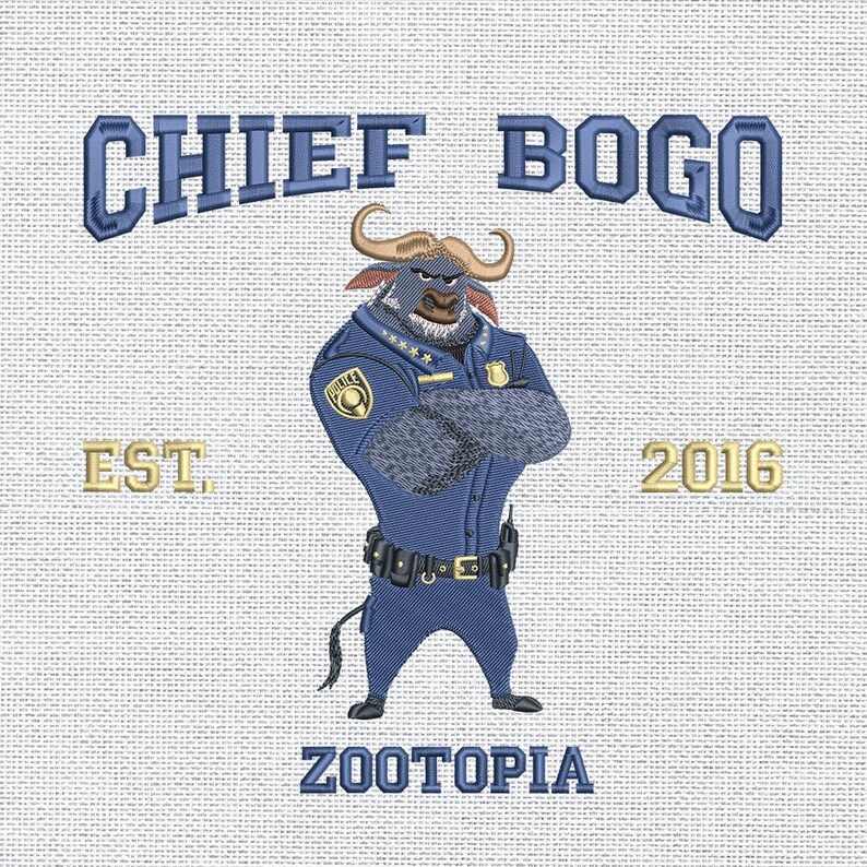 Disney Zootopia Officer Chief Bogo, Digital Embroidery Machine Design ...