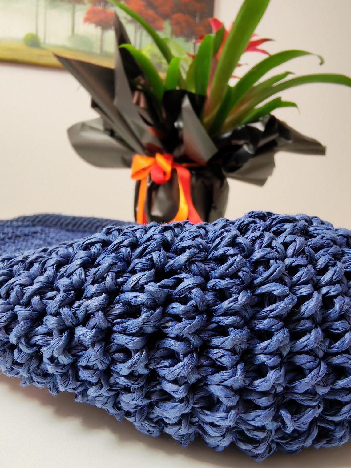 Handmade Crochet Tote in Navy Blue – Oil Finished Cord Yarn - Etsy