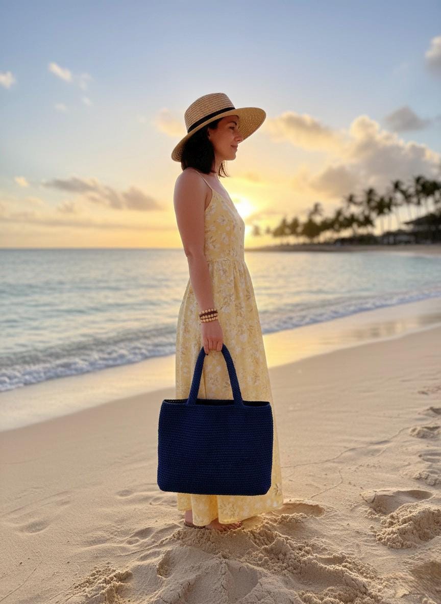 Handmade Crochet Tote in Navy Blue – Oil Finished Cord Yarn - Etsy