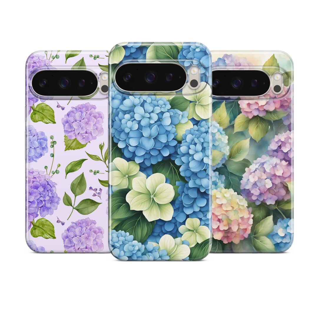 Pastel Blue Floral Hydrangea Phone Case for Pixel 10 9 8, iPhone 16 17 ...