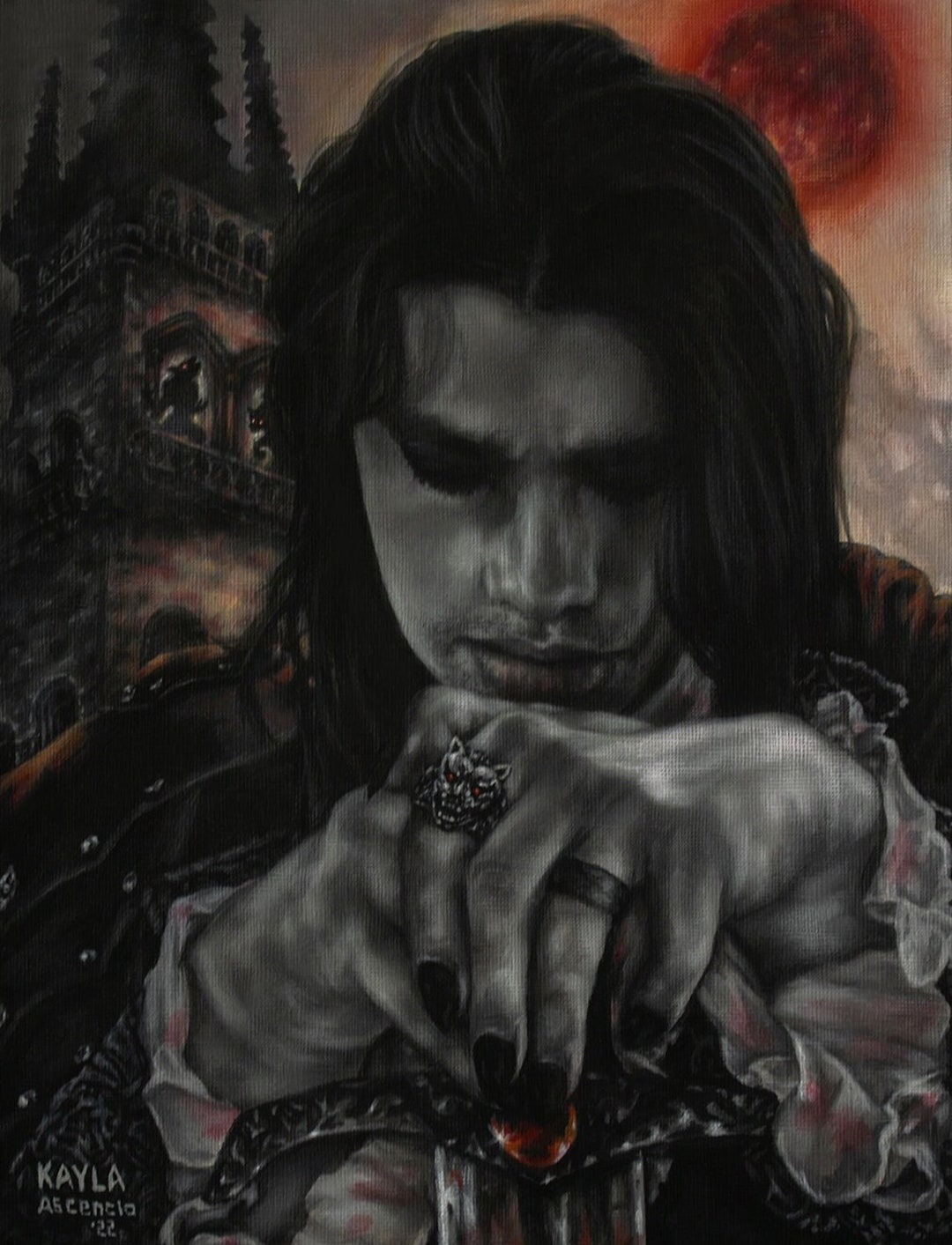 Blood Moon Vampire Werewolf Halloween Dark Fantasy Gothic Art Print 8 ...