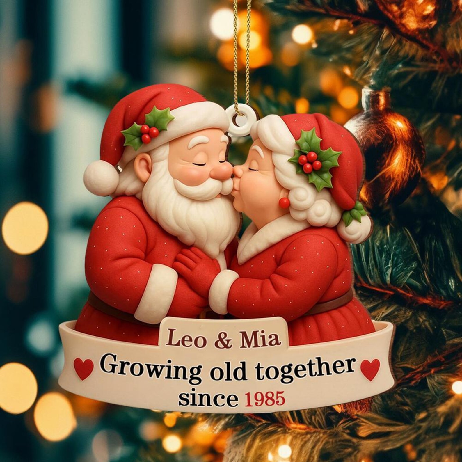 Personalized Santa Couple Growing Old Together Acrylic Ornament, Santa ...