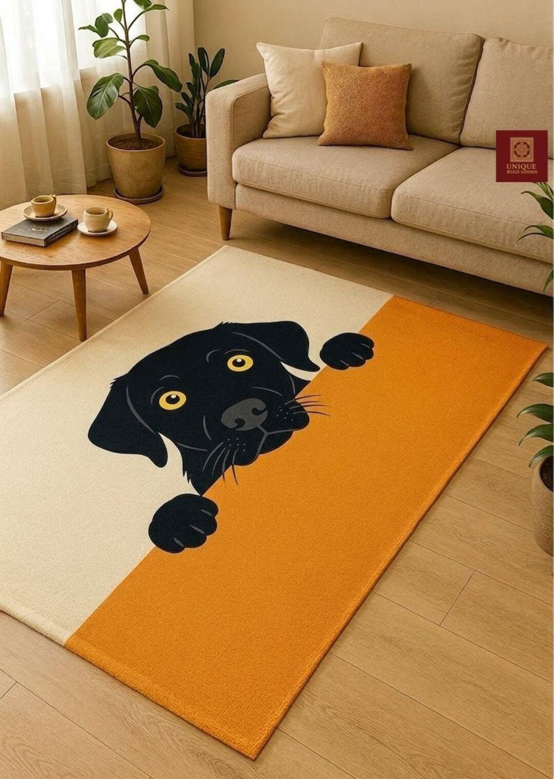 Hand Tufted Wool Rug Black Lab Peeking Dog Area Rug, Cute Animal ...
