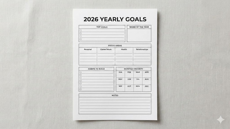 2026 Yearly Goals Printable | US Letter Planner Page | Annual Goal ...
