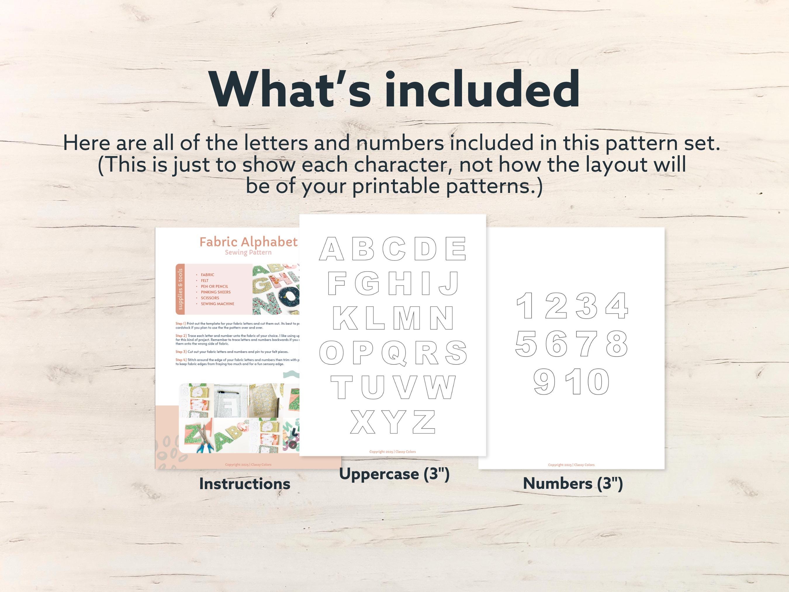 3 Inch Fabric Alphabet Letters and Numbers Pattern Template - Etsy