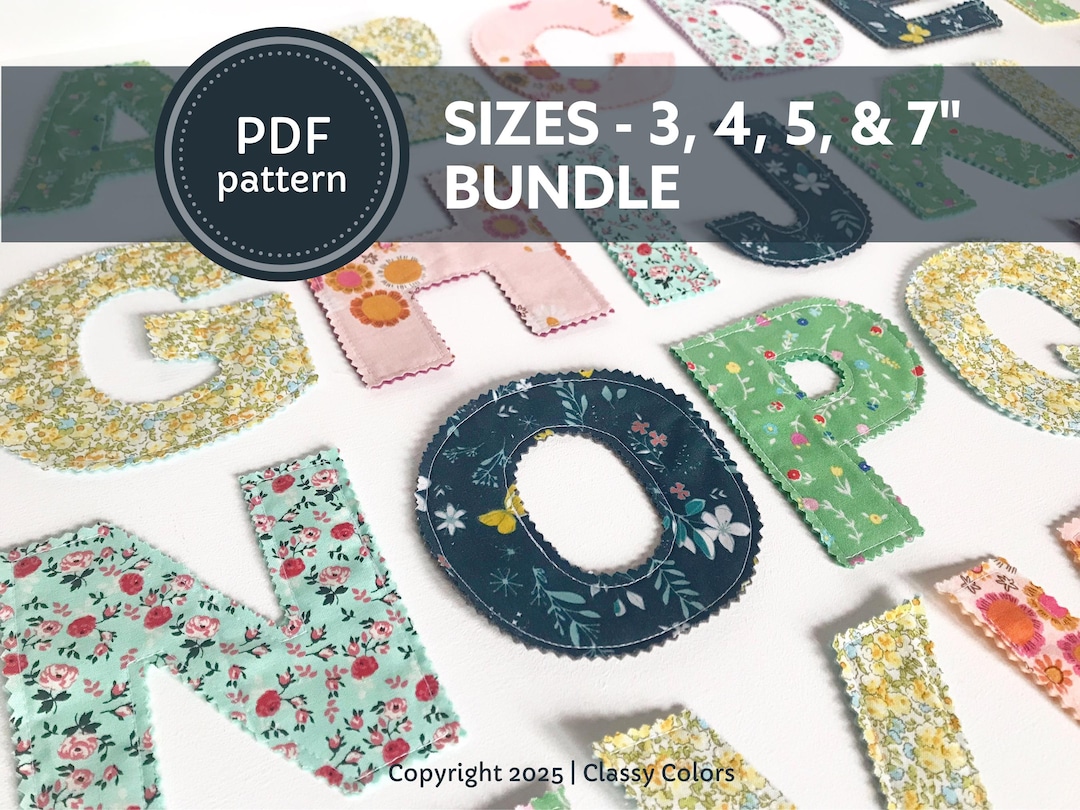 Fabric Alphabet Letters and Numbers Pattern Bundle, Size 3, 4, 5, and 7 ...