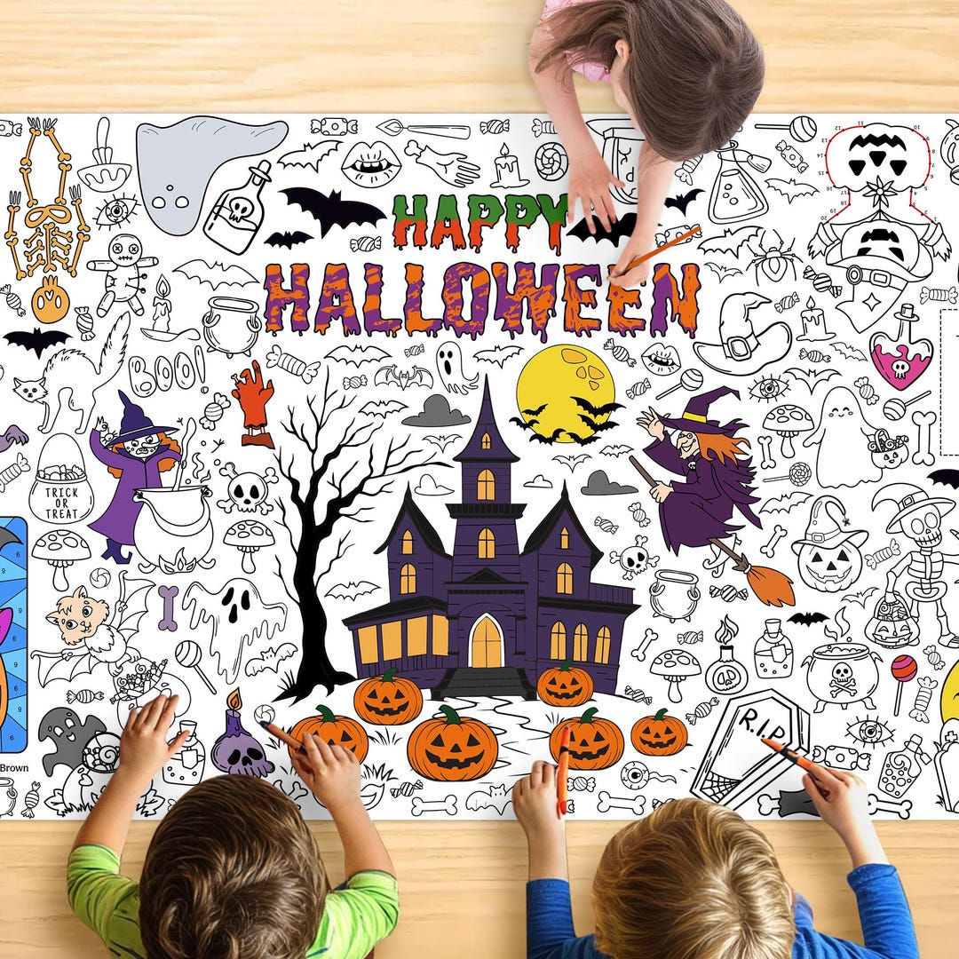 Giant Halloween Coloring Tablecloth for Kids, Large 30x72 Inch Poster ...