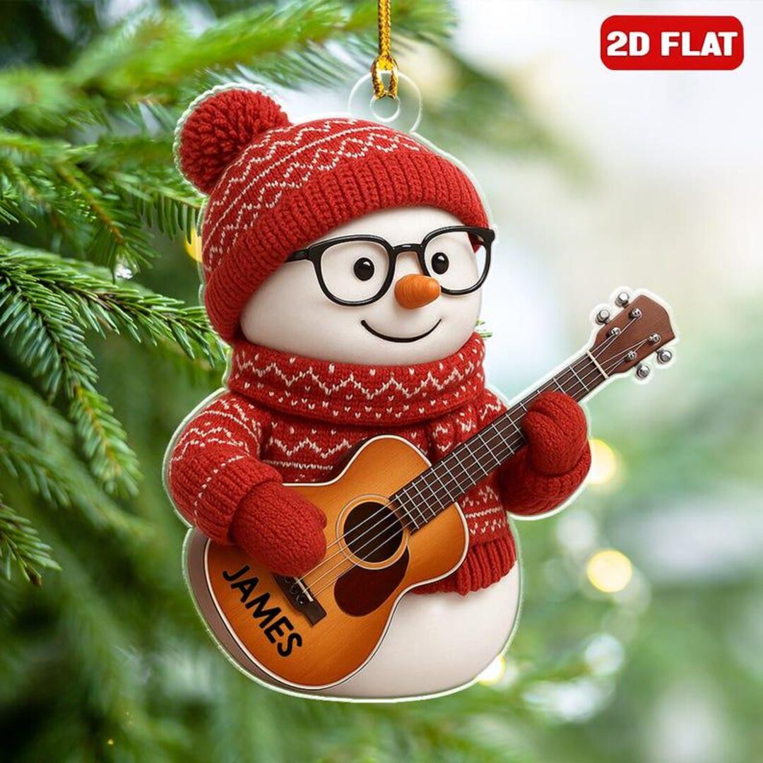 Personalized Snowman Guitar Ornament, Custom Acoustic Guitar Christmas ...
