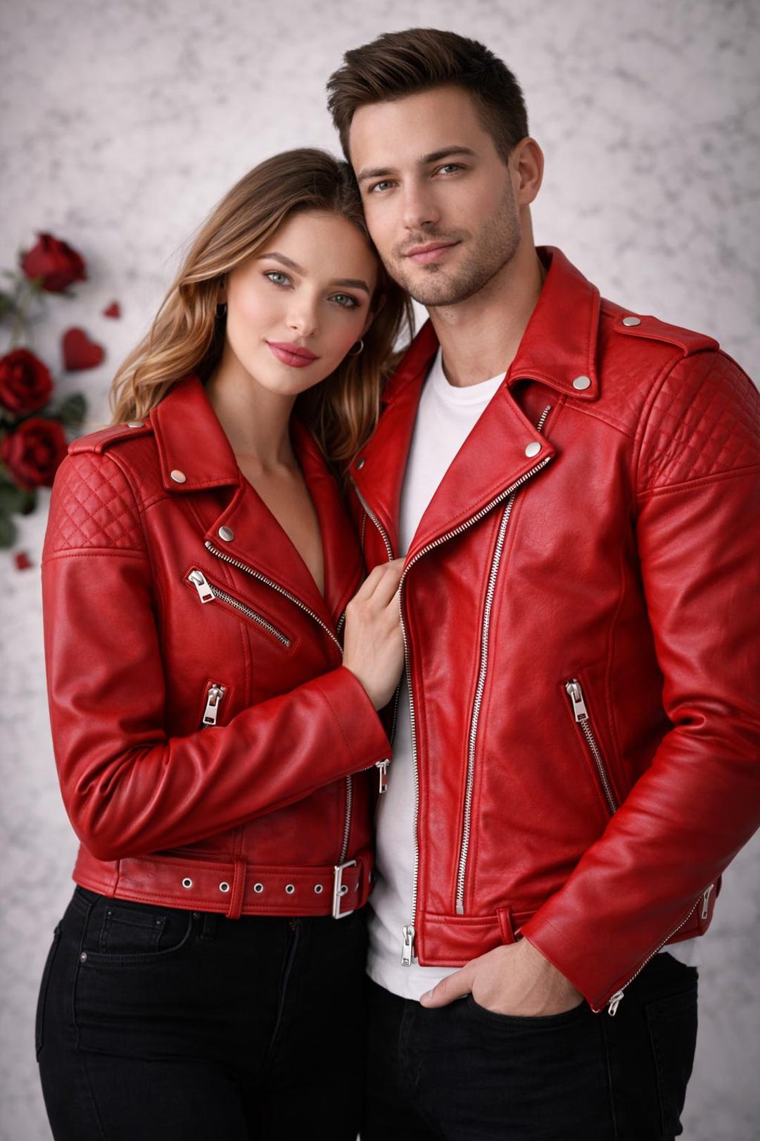 Matching Red Leather Biker Jackets | Valentine's Gift for Couples - Etsy