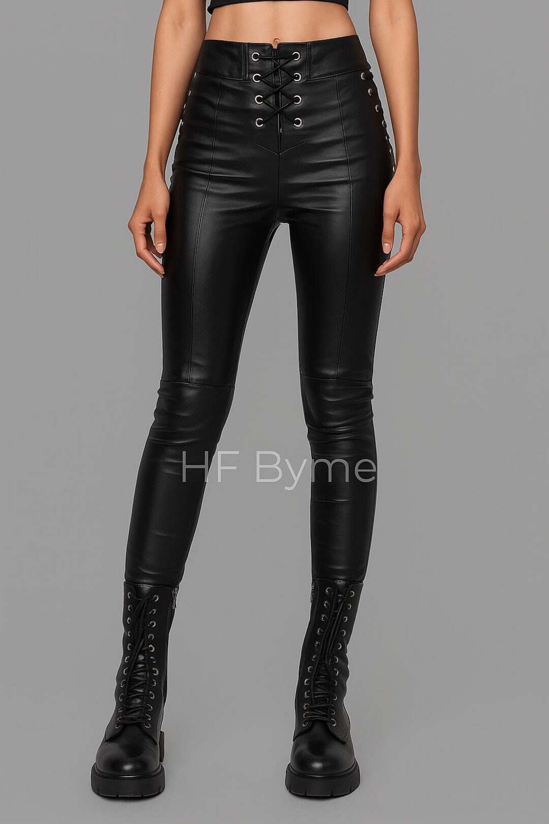 High Waist Lace-up Sheep Leather Pants | Gothic Biker Trousers - Etsy