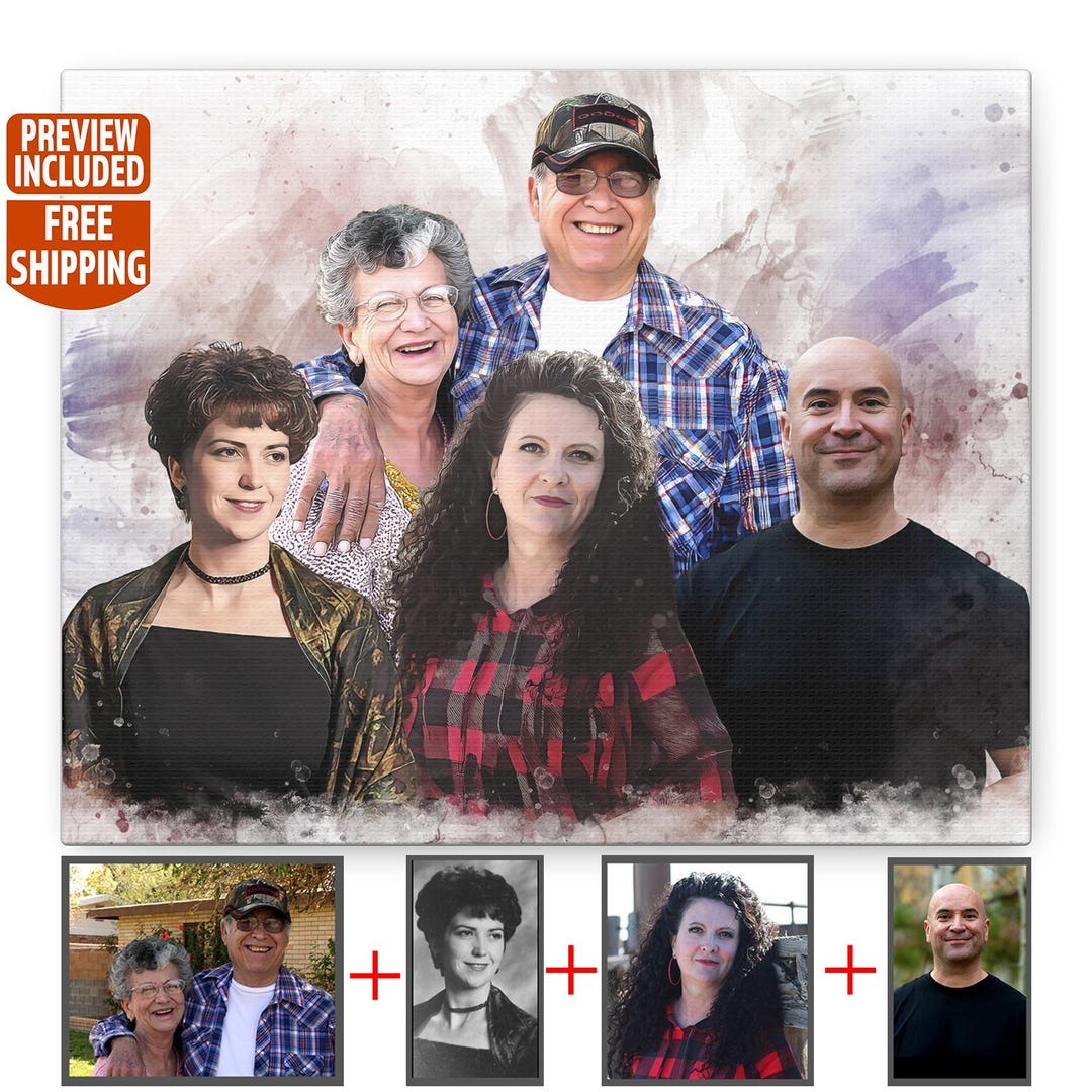 Custom Watercolor Memorial Portrait: Family Remembrance Art on Canvas ...