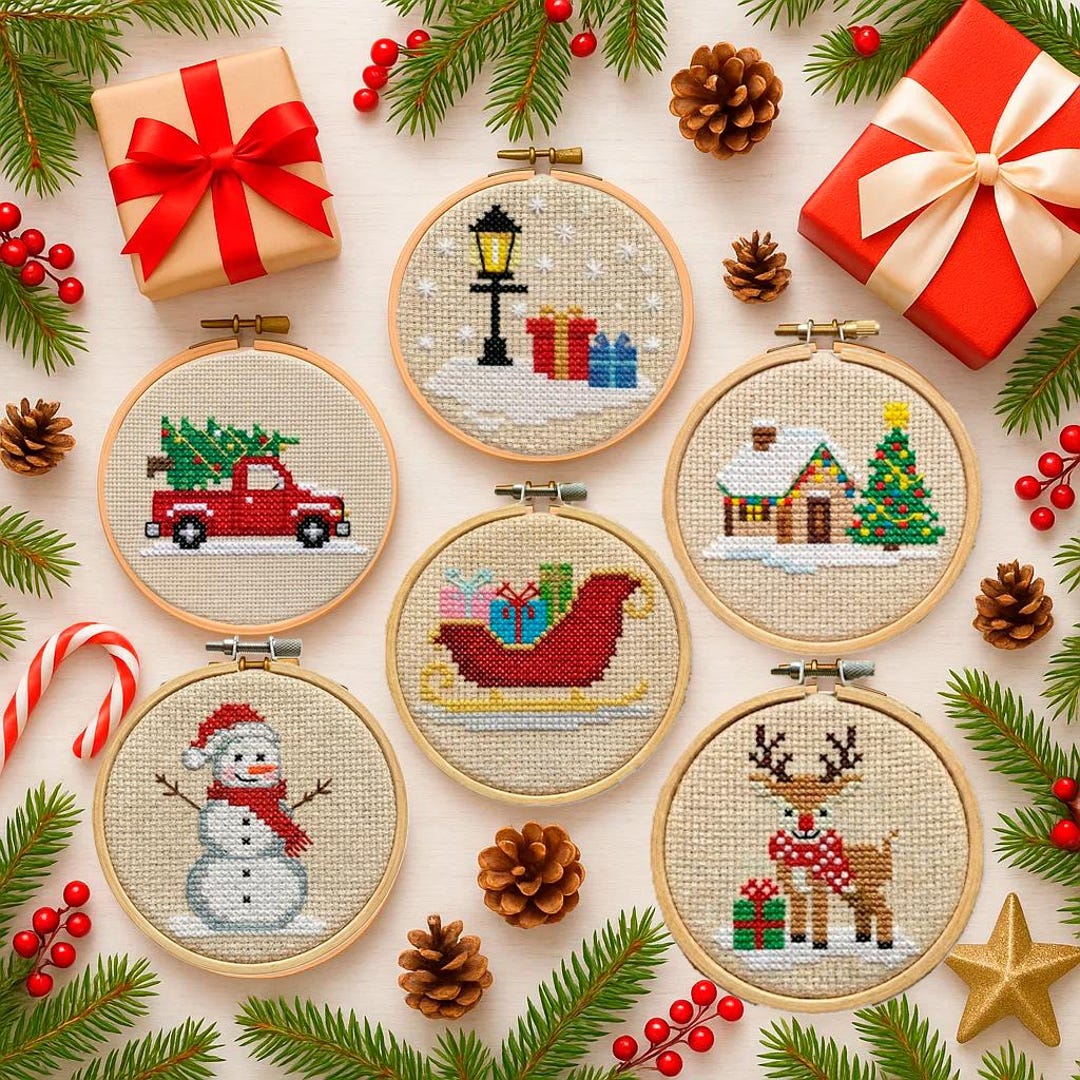 Christmas Mini Cross Stitch Patterns – Beginner Holiday Ornament Set - Etsy