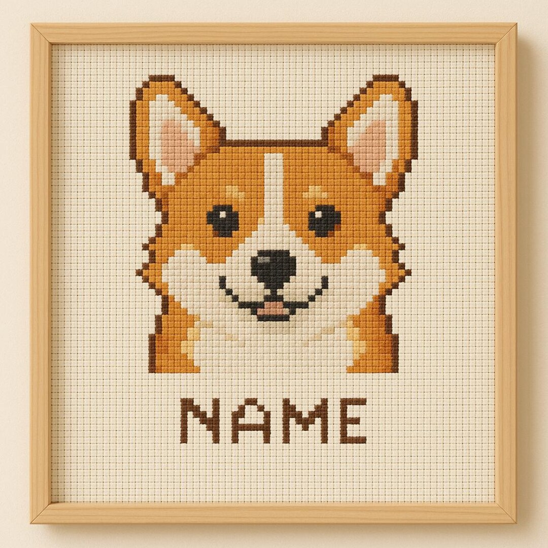 Custom Name Corgi Cross Stitch Pattern: Pembroke Portrait (PDF Download ...