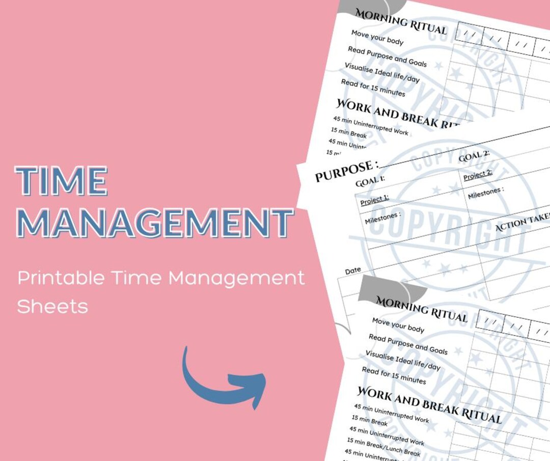 Time Management Sheets Printable : Simple Black & White Planner (PDF ...