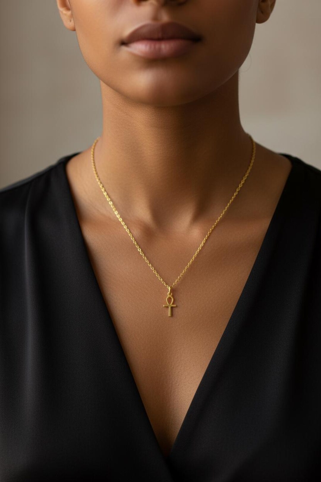 Minimalist Egyptian Ankh Cross Necklace, 925 Silver Gold Plated, Symbol ...