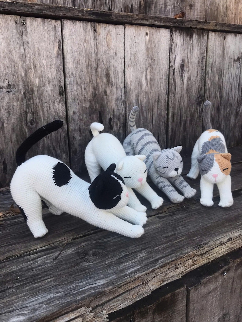 Crochet Pattern: Set 4 Stretch Cats, No-sew, PDF Tutorial (en, Fr, Dr ...