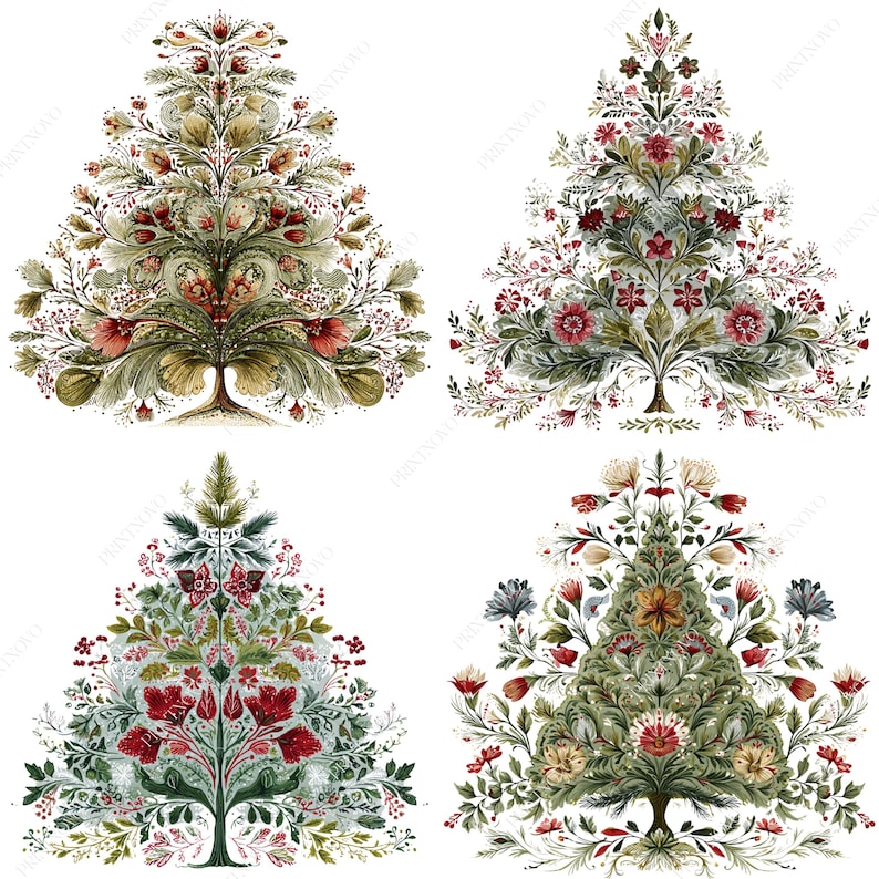 Scandinavian Folk Art Christmas Tree Clipart PNG, Nordic Style Holiday ...