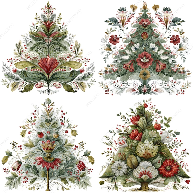 Scandinavian Folk Art Christmas Tree Clipart PNG, Nordic Style Holiday ...