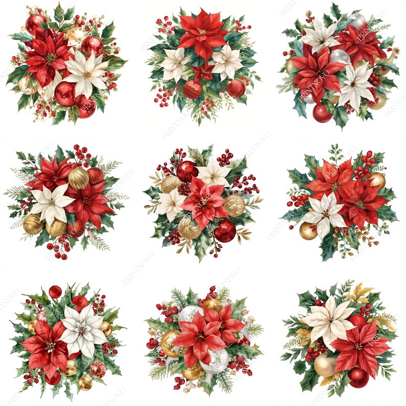 64 Watercolor Red Poinsettia Clipart, Christmas Flower Illustration - Etsy