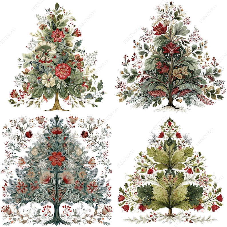 Scandinavian Folk Art Christmas Tree Clipart PNG, Nordic Style Holiday ...