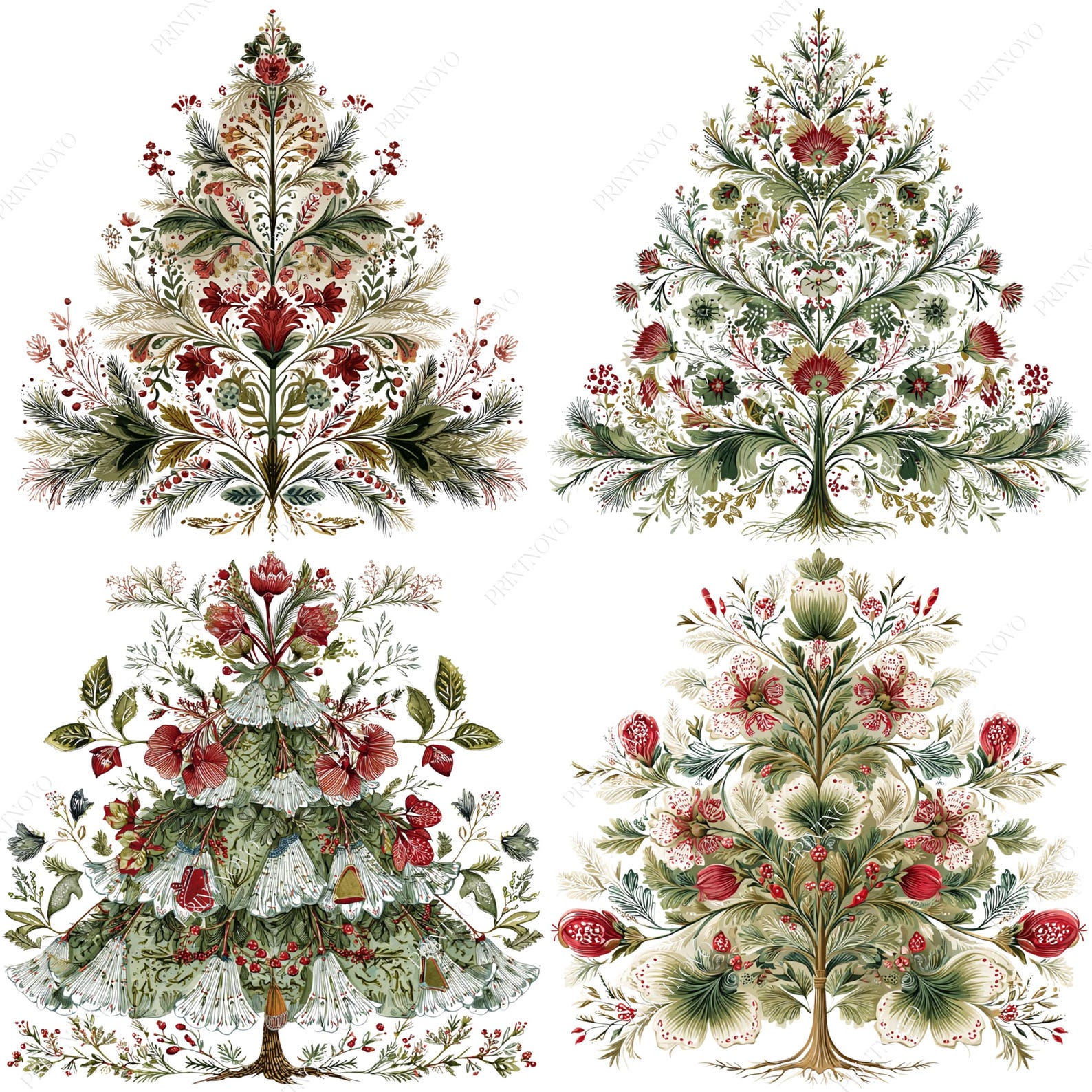Scandinavian Folk Art Christmas Tree Clipart PNG, Nordic Style Holiday ...