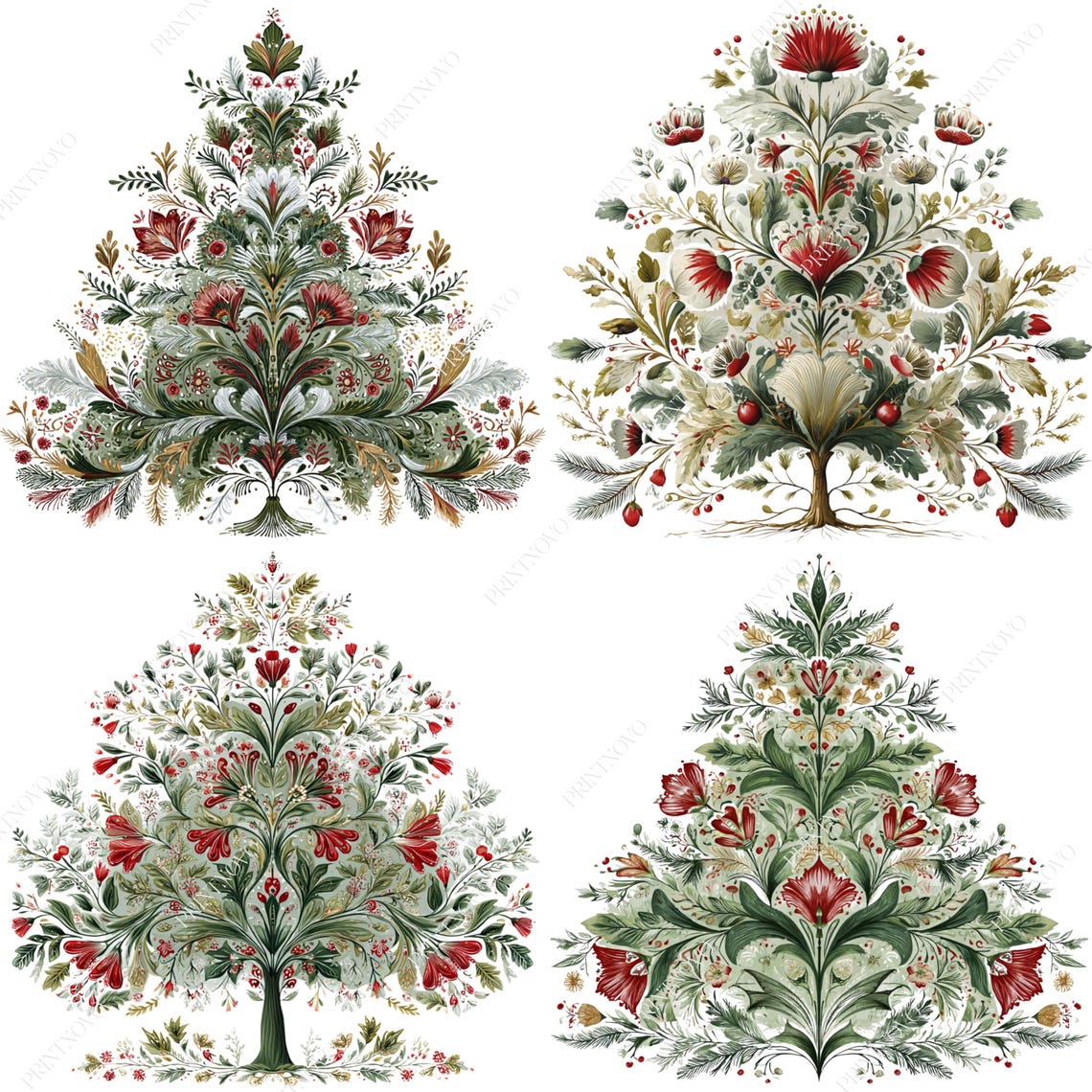 Scandinavian Folk Art Christmas Tree Clipart PNG, Nordic Style Holiday ...