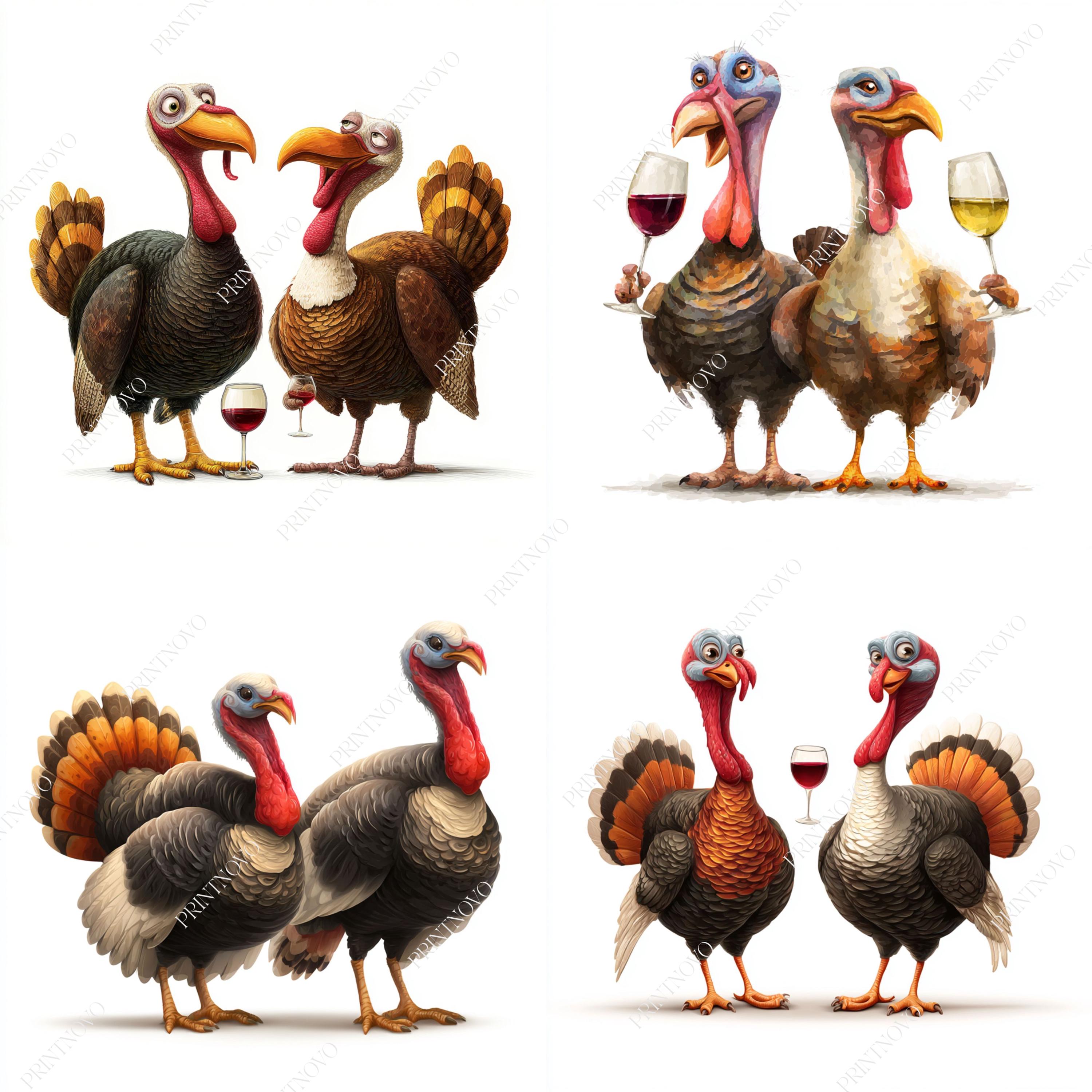 26 Funny Turkeys With Wine Clipart JPG - Etsy