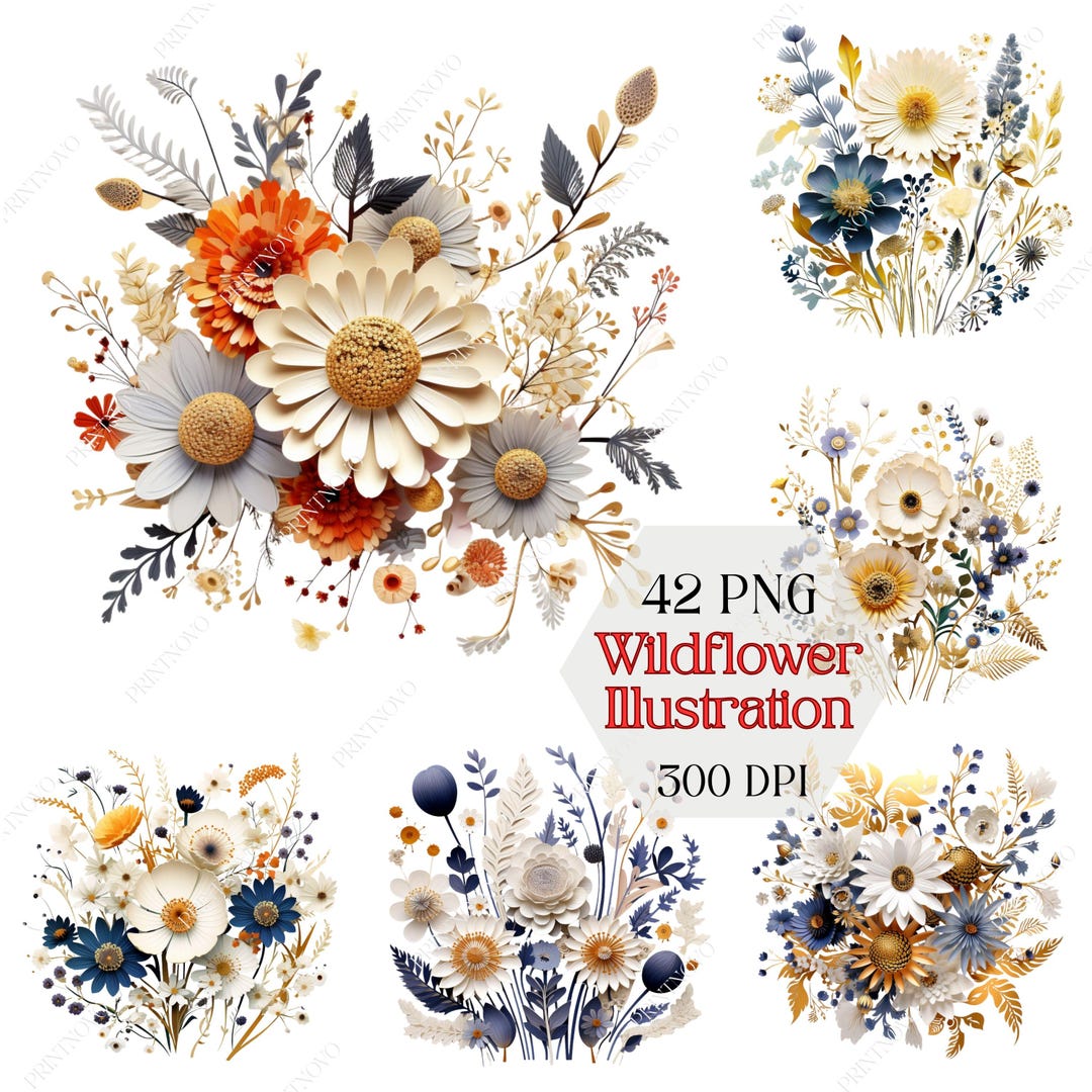 Wildflower Illustration PNG, Symmetrical Minimal Floral Design ...
