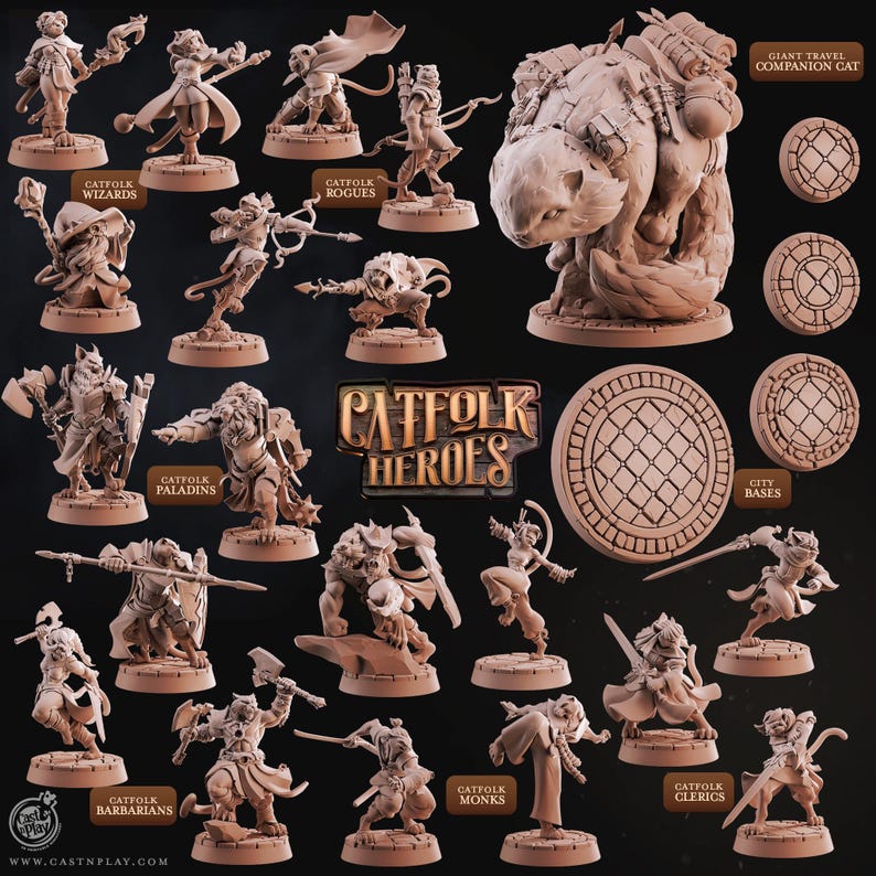 3D Miniatures - STL Files - Catfolk Heroes - Catfolk Heroes - Etsy