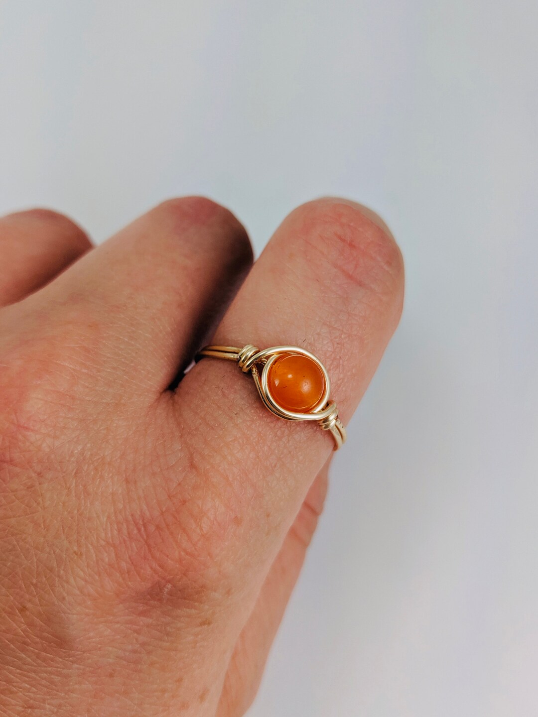 Orange Quartz Ring, Small Stone Ring, Orange Ring, Wire Wrapped Jewelry ...