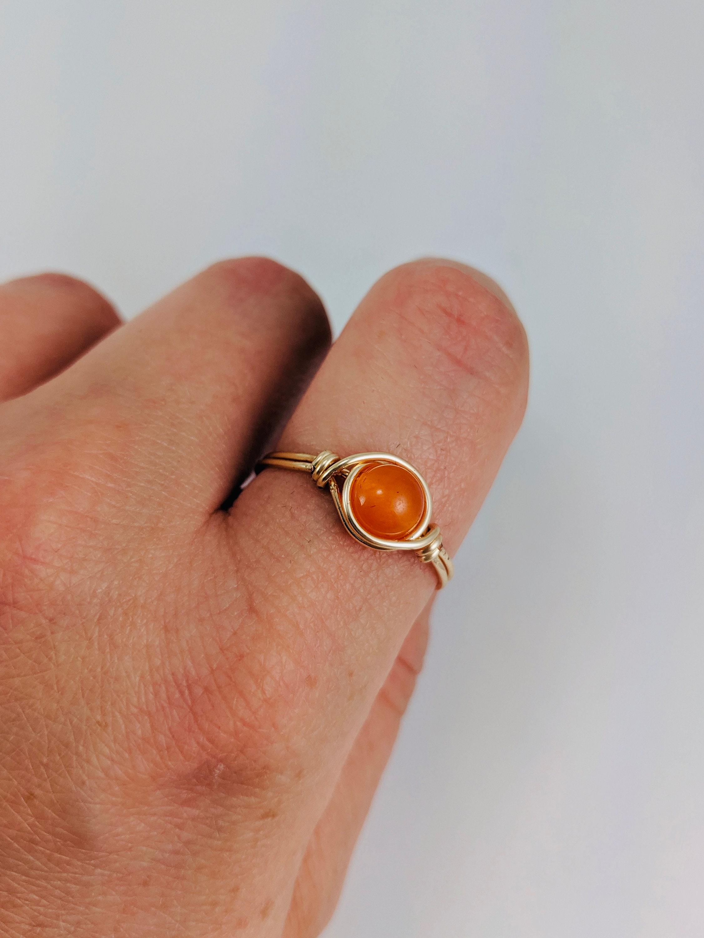 Orange Quartz Ring Small Stone Ring Orange Ring Wire | Etsy