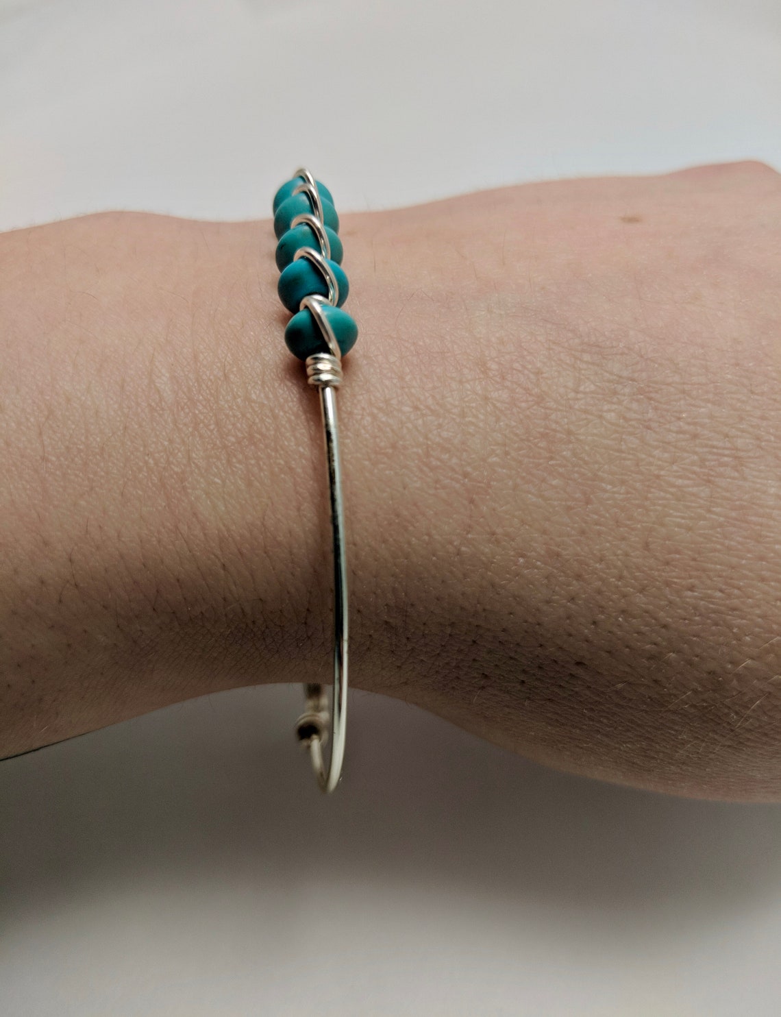 Turquoise Rondelle Silver Bracelet, Stacking Bracelet, Gemstone ...