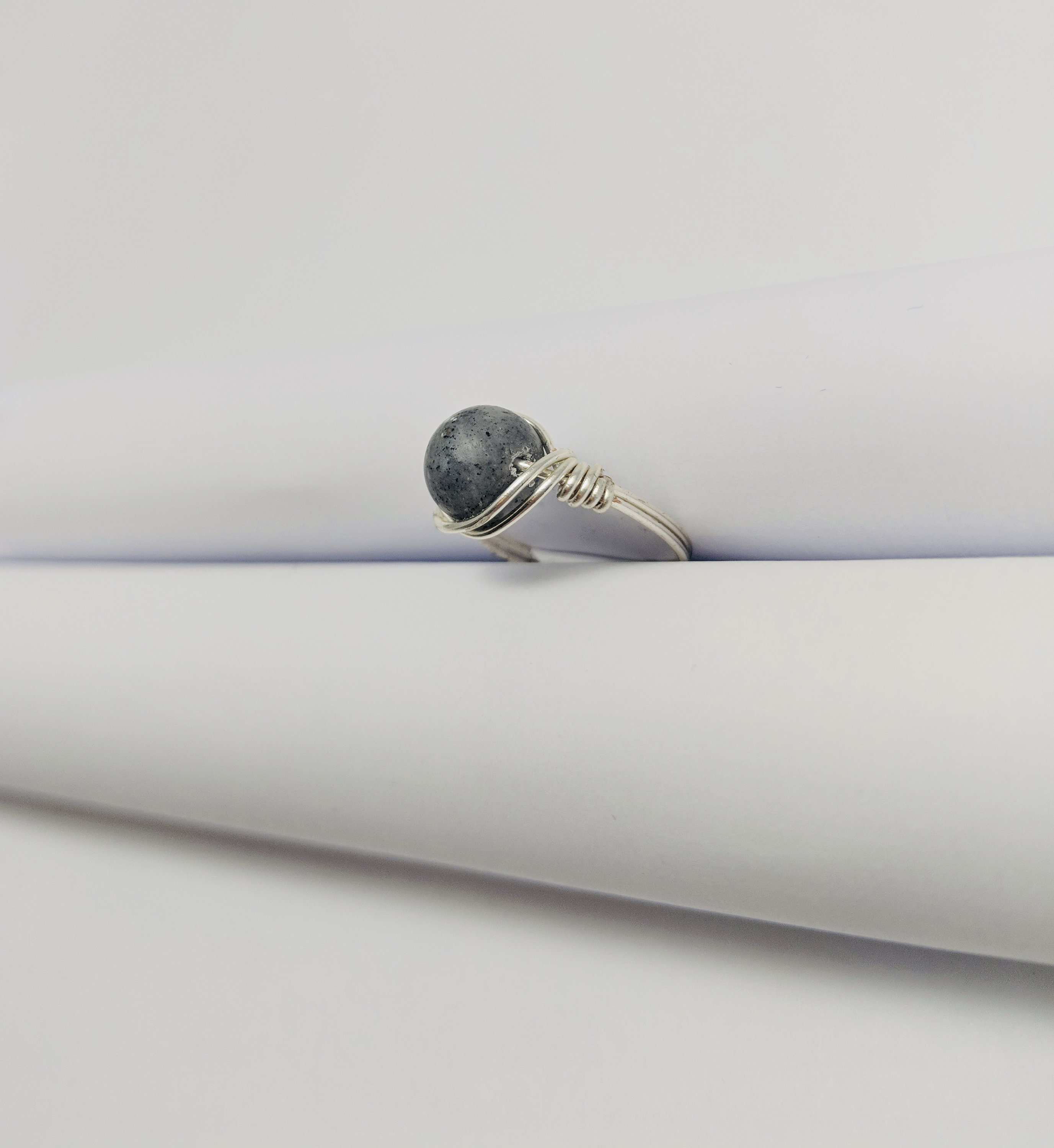 Black Stone Ring Asymmetrical Ring Silver Ring Grey Stone | Etsy