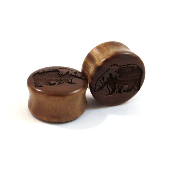 Grizzly Bear Lignum Vitae Wooden Plugs PAIR 10mm | Etsy Canada
