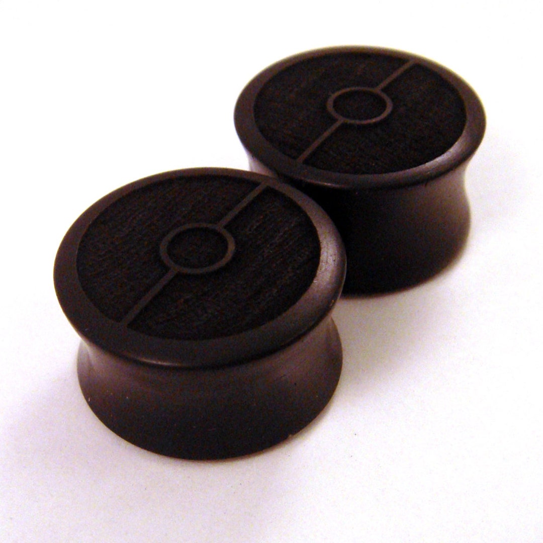 Ebony Ball Wooden Plugs PAIR 2g 0g 00g 000g 7/16 11mm 1/2 13mm 9/16 ...