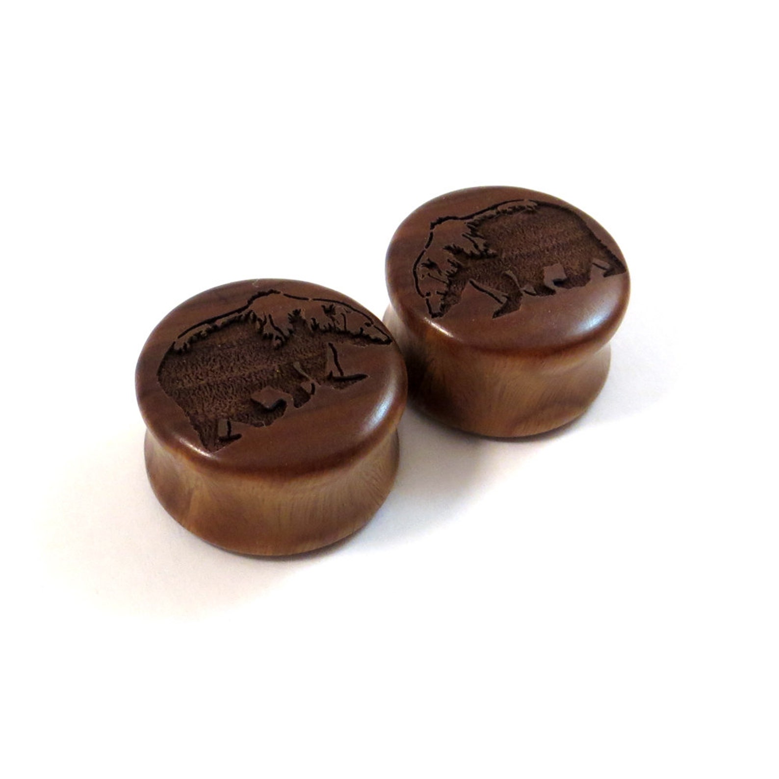 Grizzly Bear Lignum Vitae Wooden Plugs PAIR 10mm - Etsy Canada