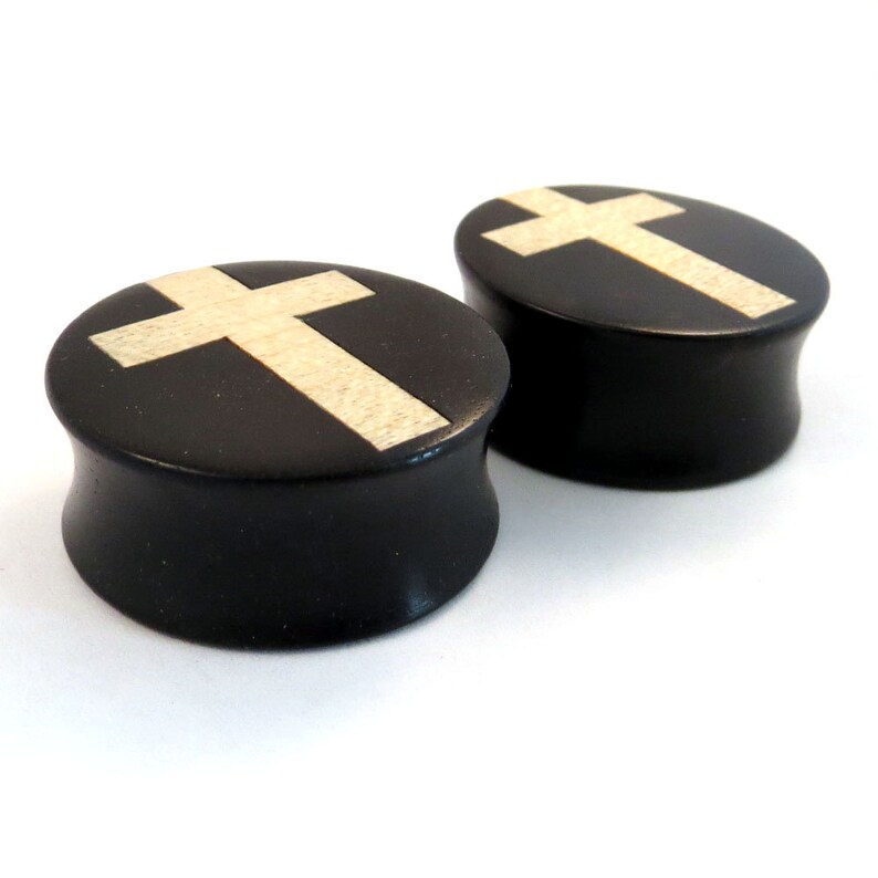 White Cross Inlay in Ebony Wooden Plugs 5/8 16 Mm | Etsy