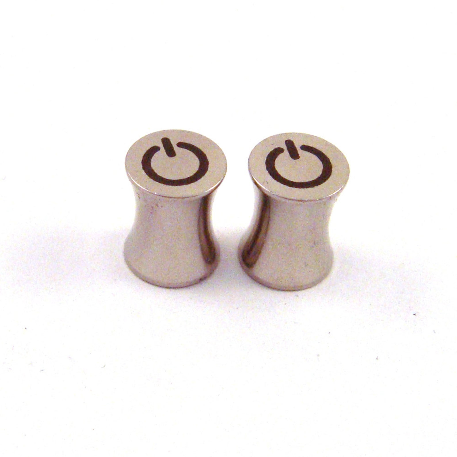 Turn on Surgical Steel Power Button Plugs Double Flared 2g - Etsy