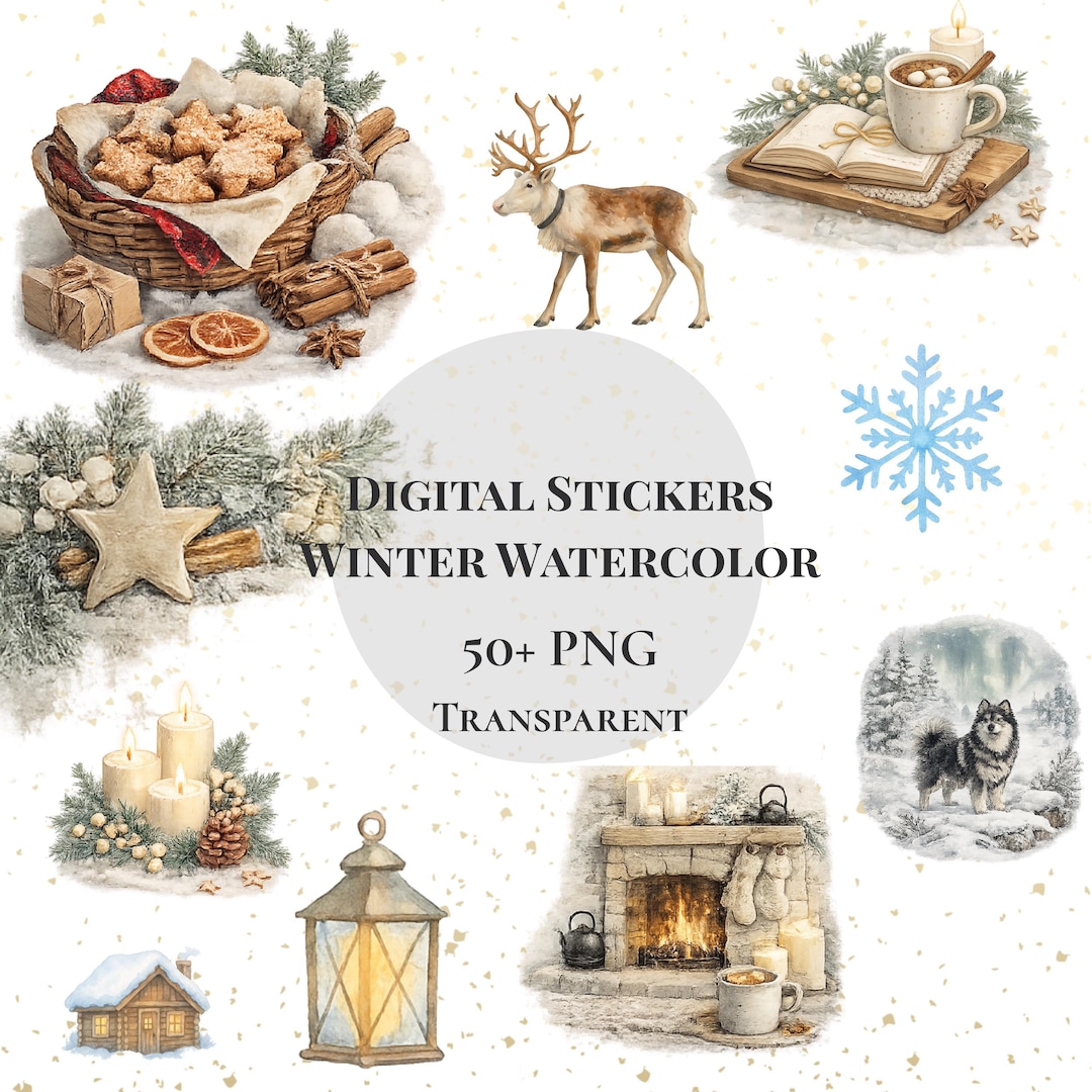 50+ Scandinavian Digital Stickers | Reindeer & Arctic Animals | Winter ...