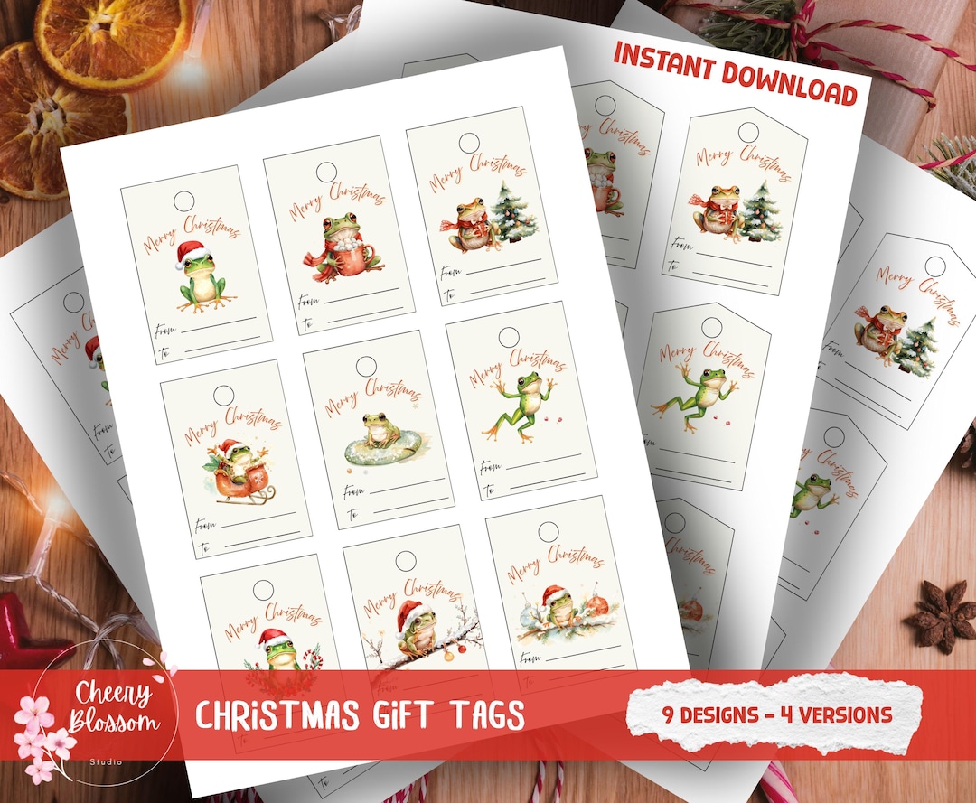 Cute Christmas Frog Gift Tags, Printable Holiday Labels (PDF) - Etsy