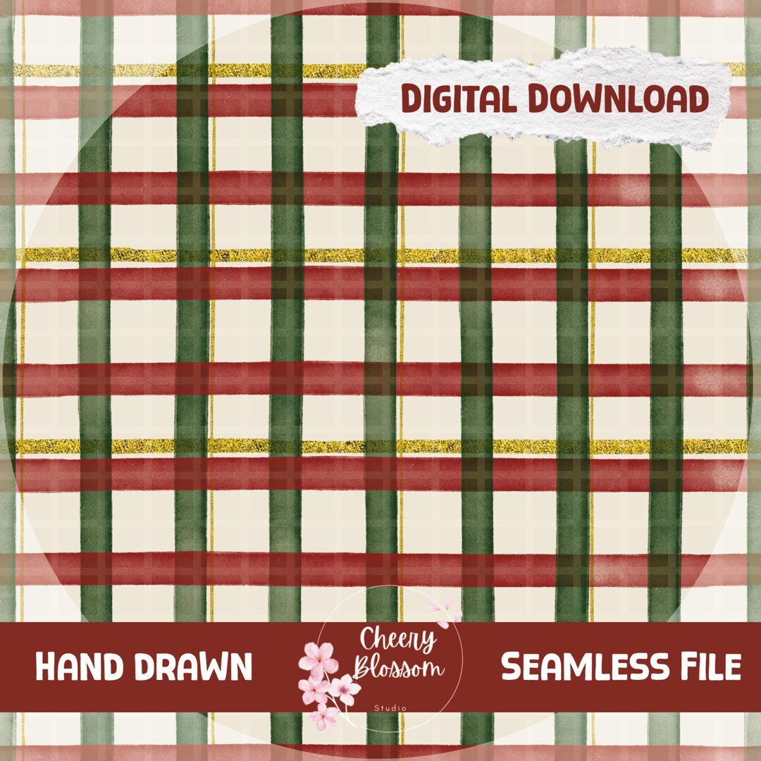 Christmas Plaid Seamless Pattern: Red, Green & Gold (digital Download ...
