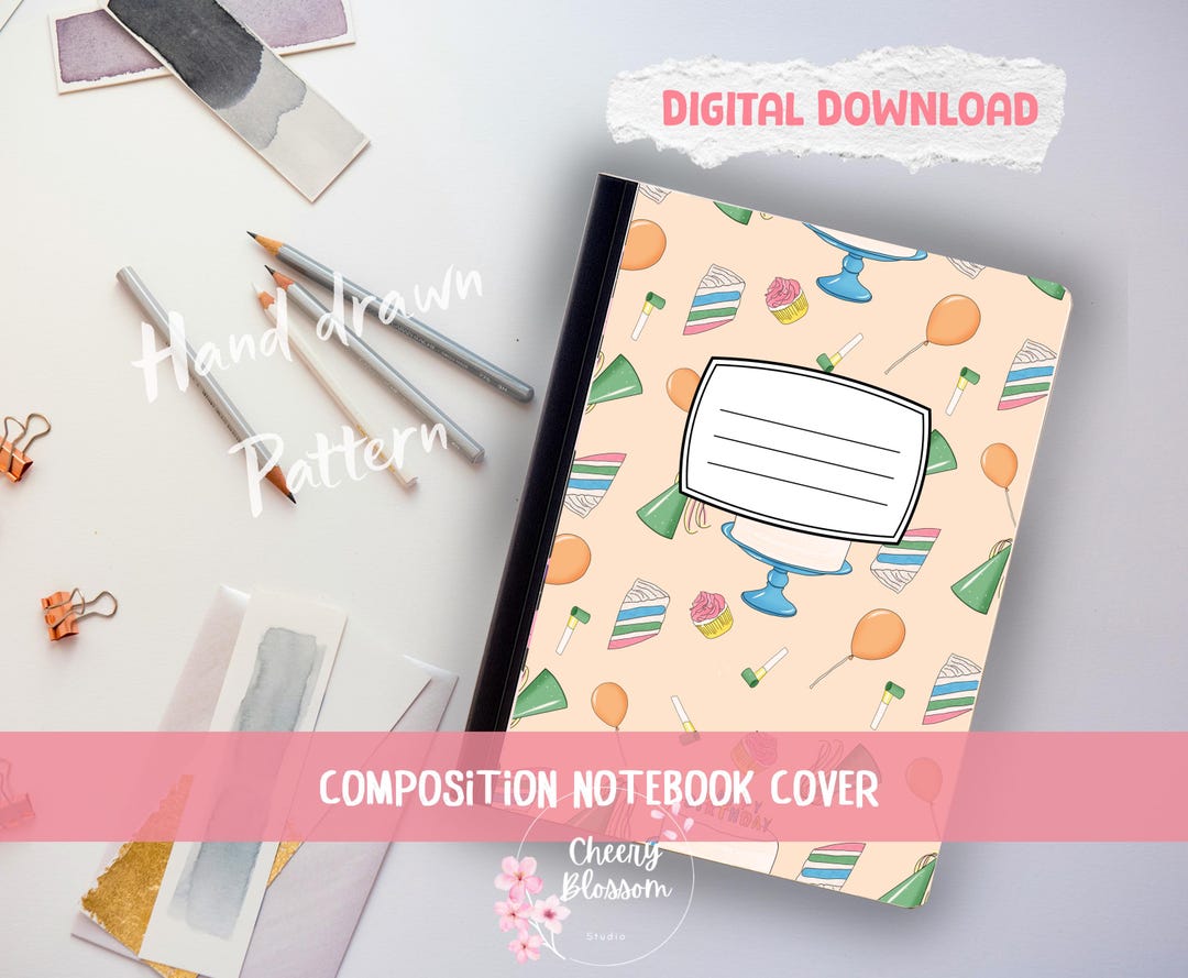 Printable Composition Notebook Cover PNG Colorful Birthday Party ...