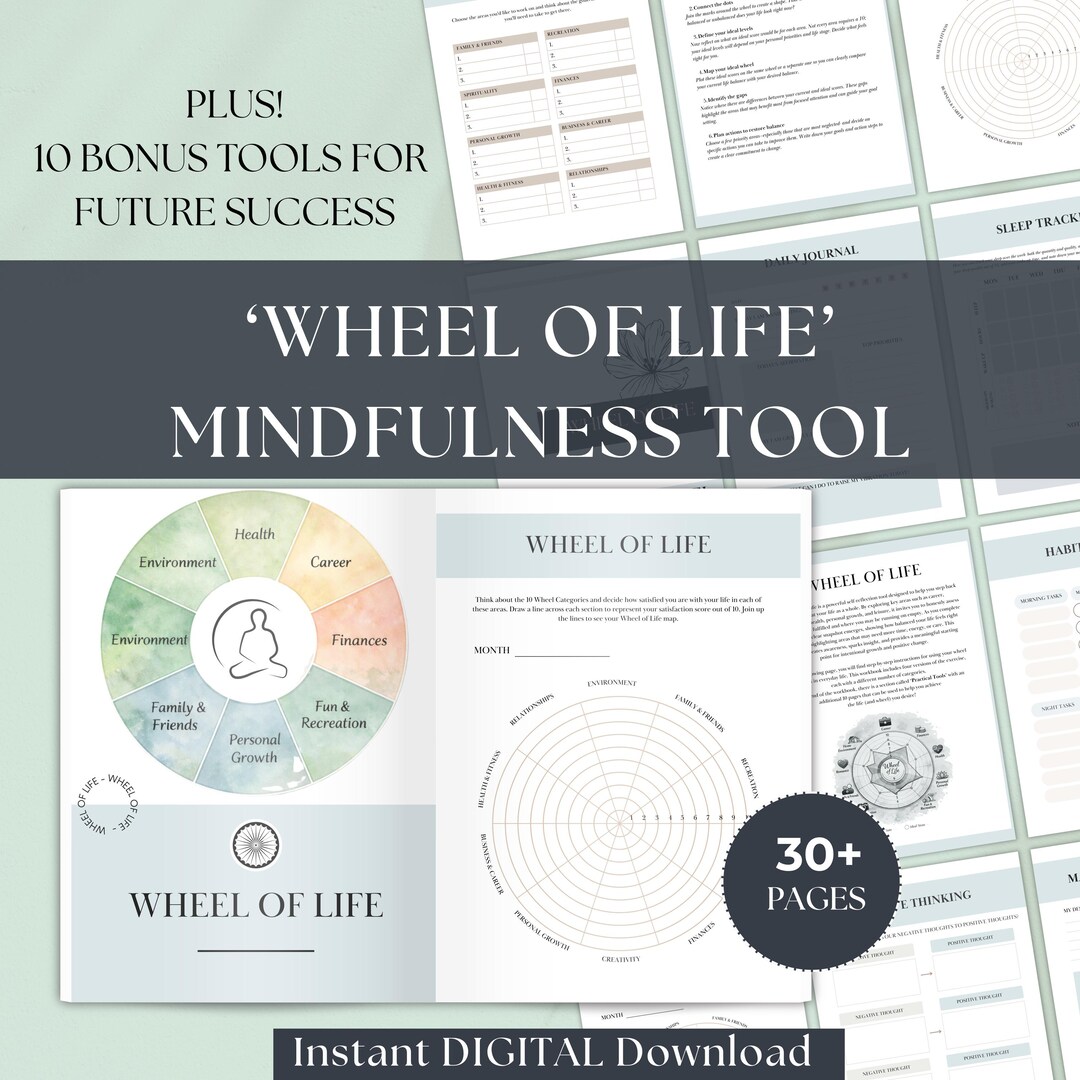 Wheel of Life Mindfulness Tool PDF, Self-reflection Journal (digital ...