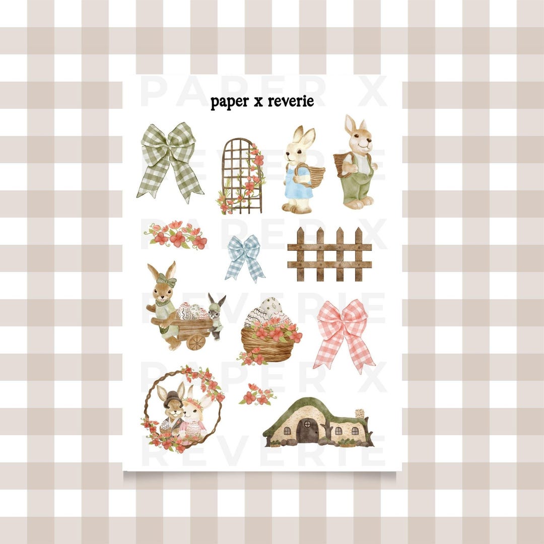 Easter Bunny Sticker Sheet, Cottagecore Spring Journaling, Planner ...