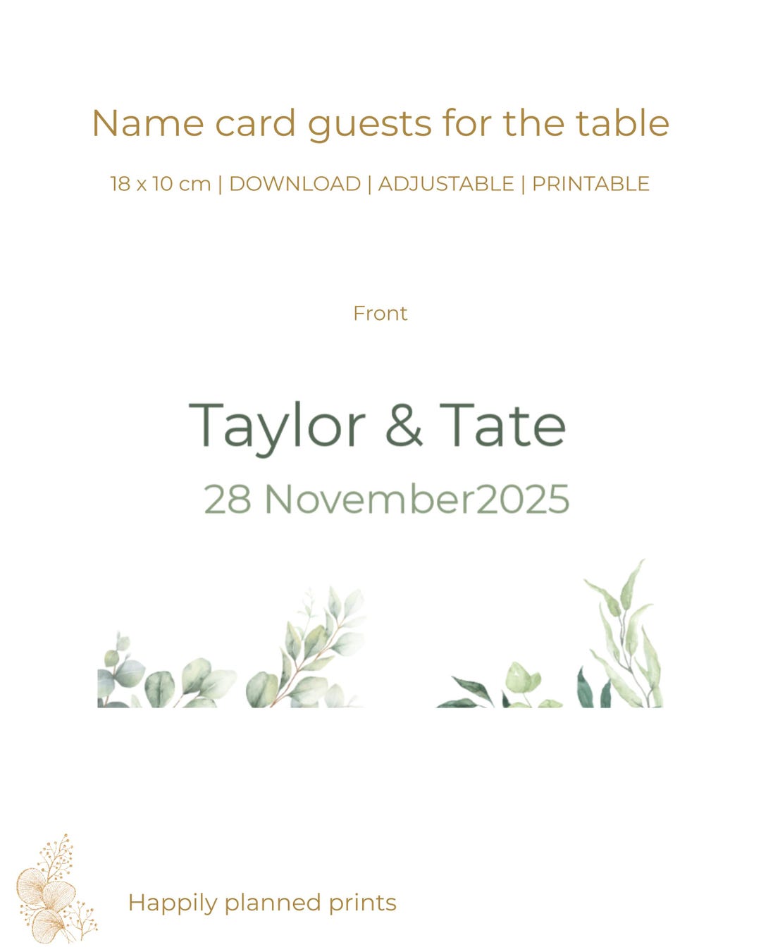 Wedding Place Cards | Editable Name Card Template | Printable Table ...