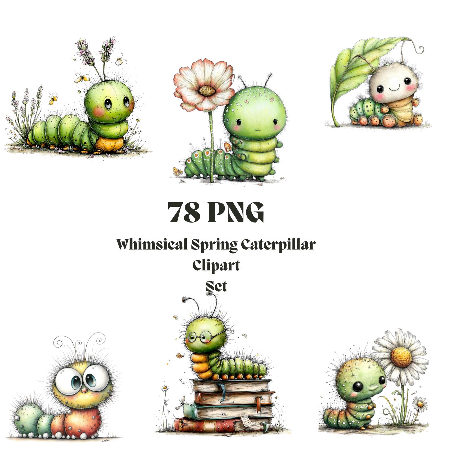 Spring Caterpillar Clipart Bundle | Cute Insect Watercolor PNG ...