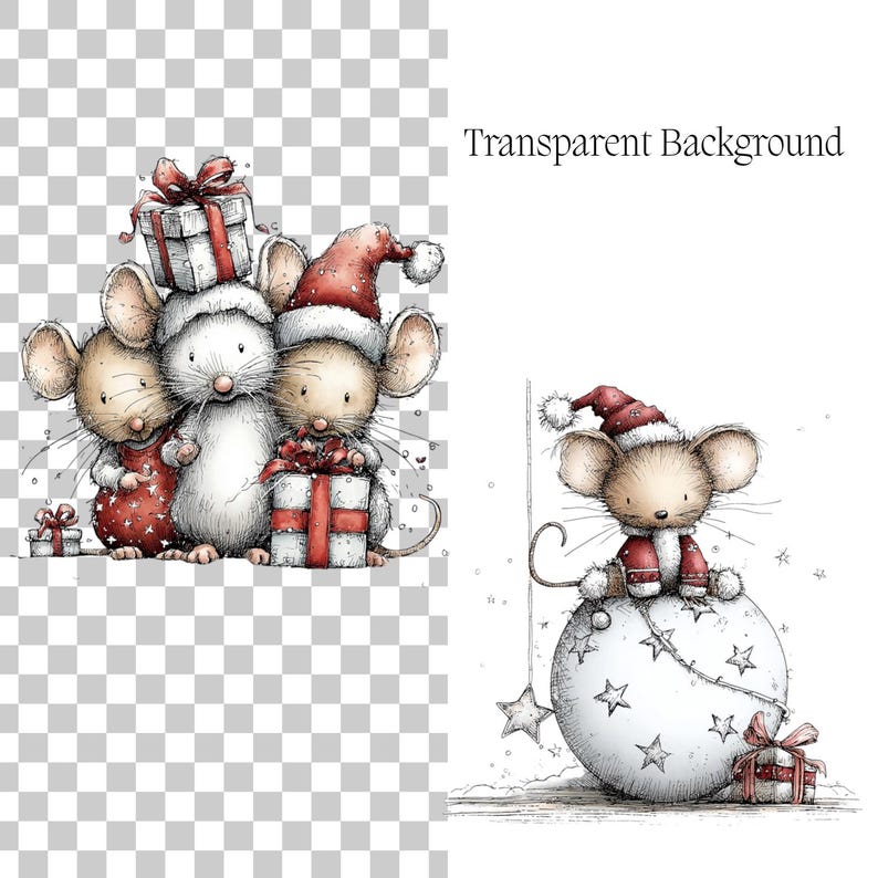 Whimsical Mouse Christmas Clipart, 66 Cute Holiday Mice PNG Set ...