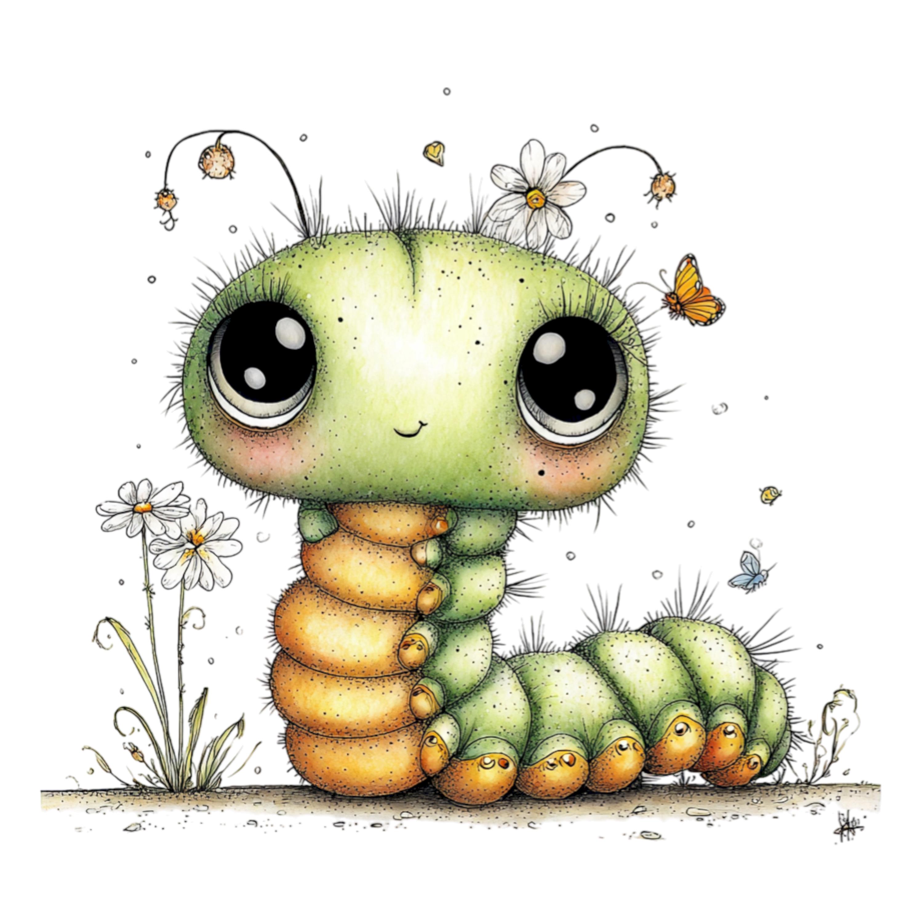 Spring Caterpillar Clipart Bundle | Cute Insect Watercolor PNG ...