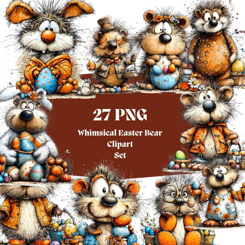Whimsical Easter Bear Clipart Bundle | Cute Spring Bear PNG Set | 27 ...